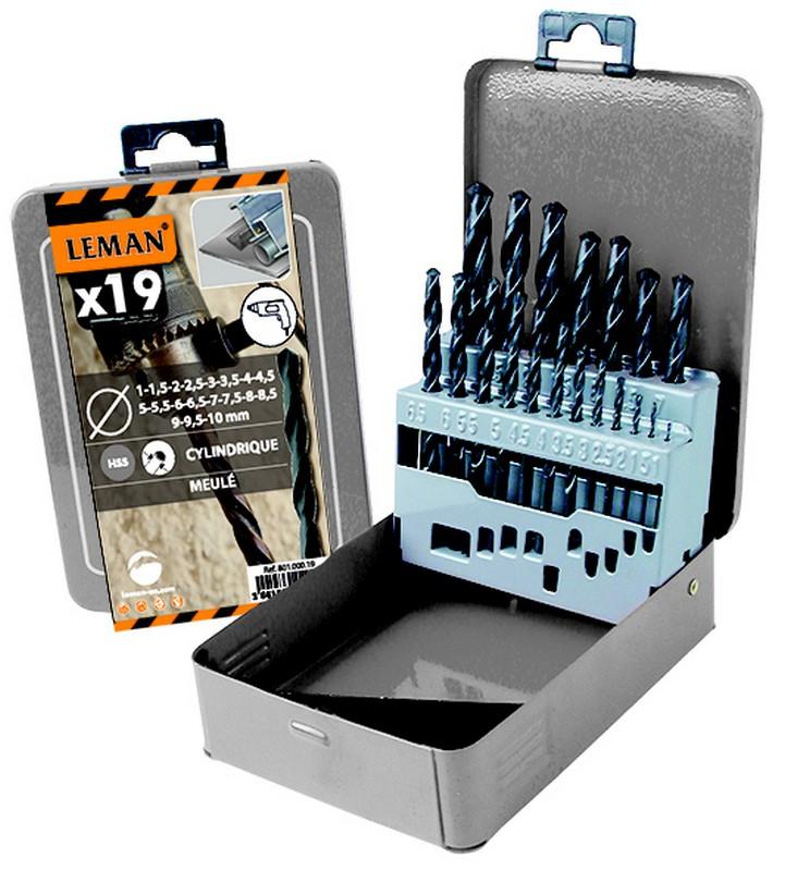 COFFRET 19 FORETS METAL ACIER STANDARD D.1 A 10 MM